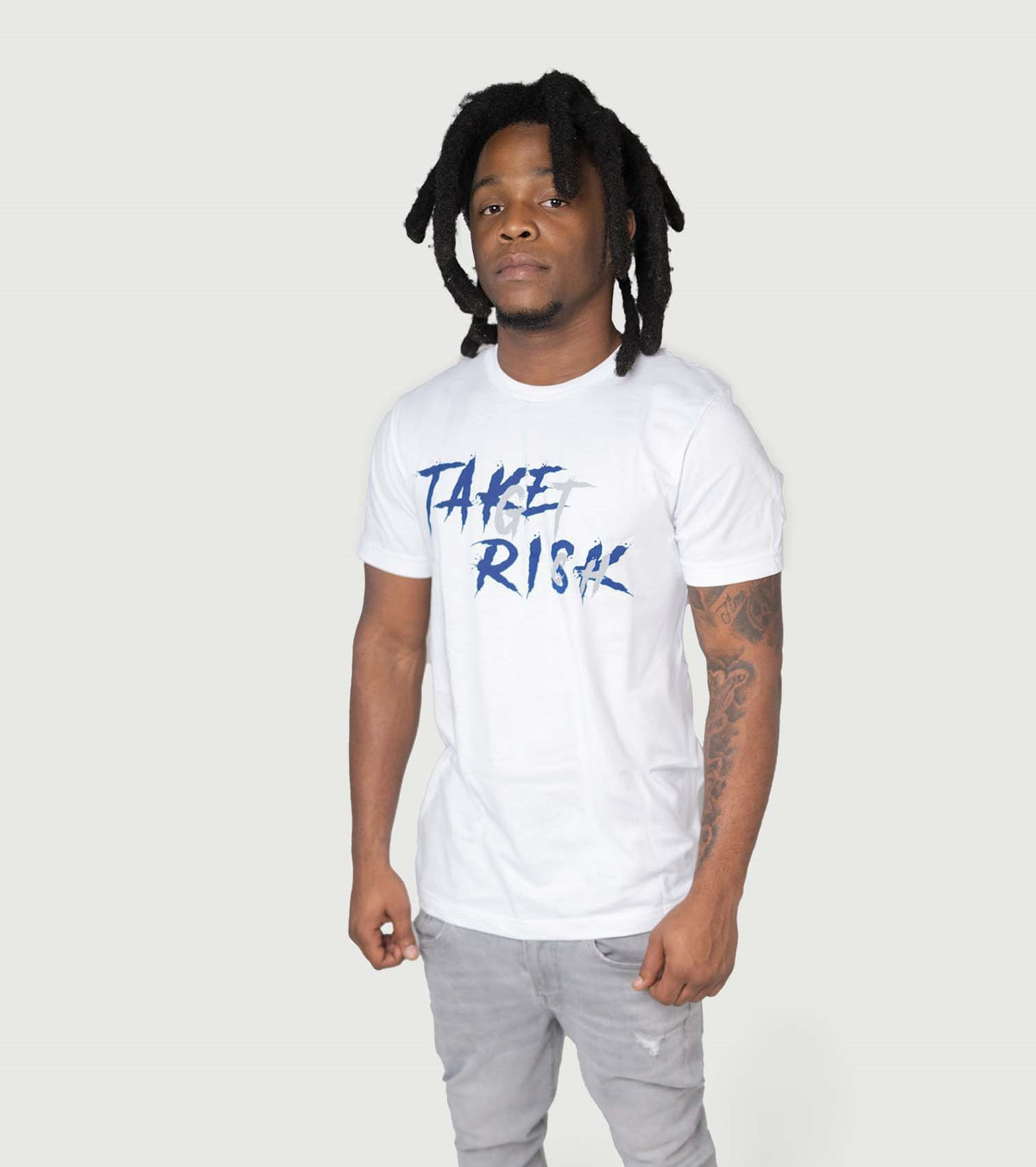 "WHITE" TAKE RISKS/GET RICH PRINTED | T-SHIRT | NtnlApparel